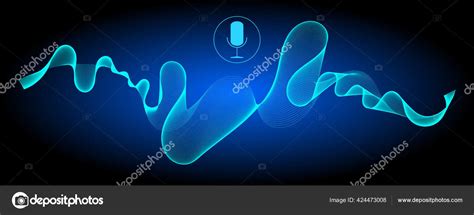 Voice Recognition Microphone Glossy Blue Soundwaves Illustration