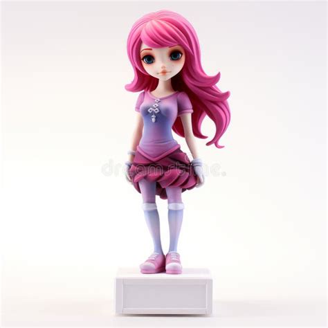 Stylistic Manga Figurine Pink Haired Girl In Dress 3d Sculpted