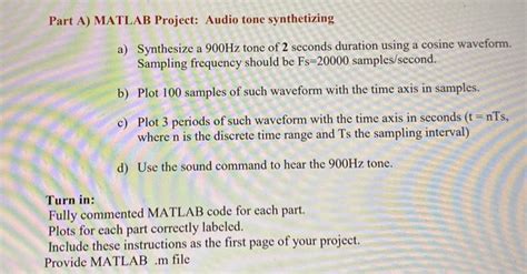 Solved Part A Matlab Project Audio Tone Synthetizing A