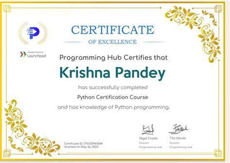 Certificate Of Excellence For Completion Of Basics Of Python