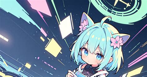 電脳世界 幼少の電脳 小鳥遊よもぎのマンガ サイバーパンク 水色髪 青髪 Pixiv