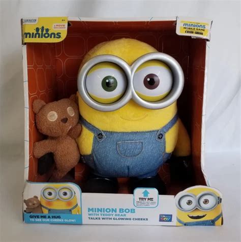 Bnib Working 9and Minion Bob Talking Blushing Light Up Plush W Teddy Bear