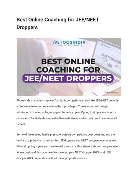 Ppt Best Online Coaching For Jeeneet Droppers Powerpoint