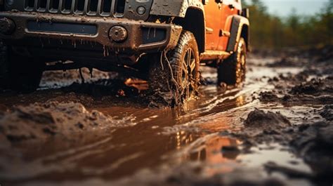 Premium Ai Image Offroad Travel Car Driving Through Mud