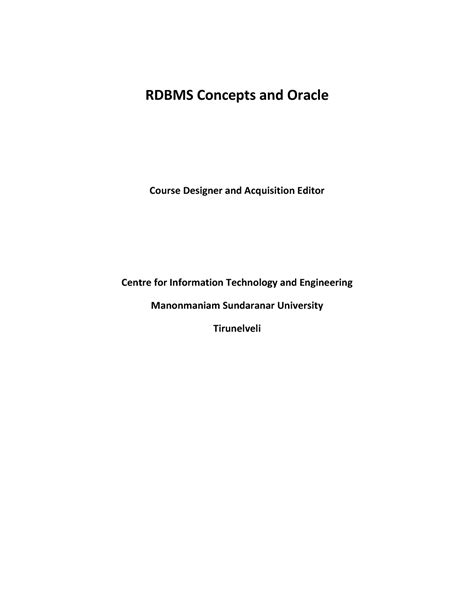Rdbms Concepts And Oracle Rdbms Concepts And Oracle Course Designer And Acquisition Editor