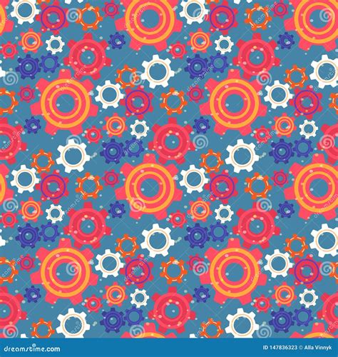 Seamless Pattern With Colorful Gears And Cogwheels Stock Vector Illustration Of Cogwheel