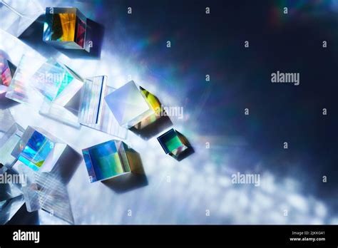 Geometric Figures Prisms With Light Diffraction Of Spectrum Colors And Reflection With Trendy