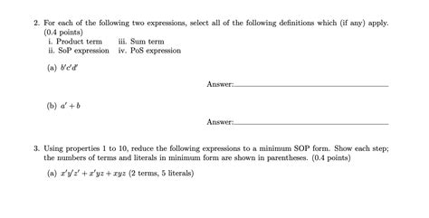 solved 2 for each of the following two expressions select