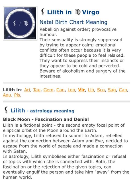 Lilith In Virgo Astrology Meaning Lilith Astrology Birth Chart