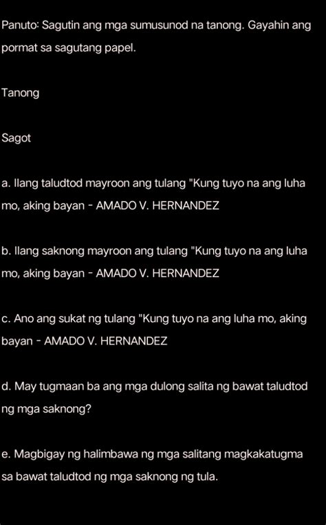 Panuto Sagutin Ang Mga Sumusunod Na Tanong StudyX
