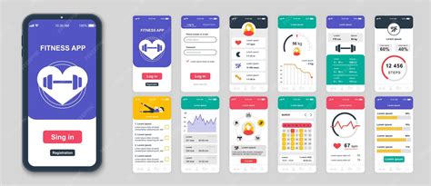 Premium Vector Set Of Ui Ux Gui Screens Fitness App Flat Design Template For Mobile Apps