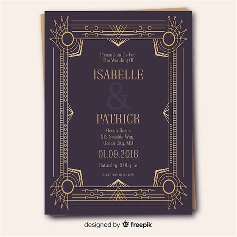Free Vector Art Deco Wedding Invitation Template