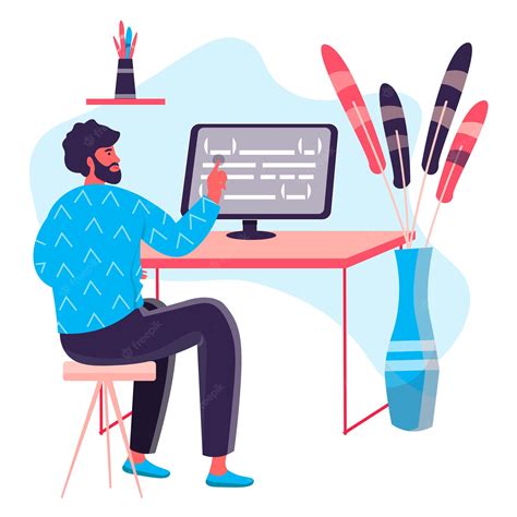 Young Man Programmer Working On Computer With Code On Screen 3269398