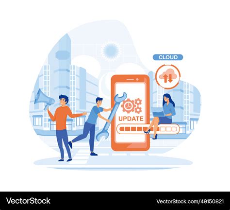 System Updates With People Updating Operation Vector Image