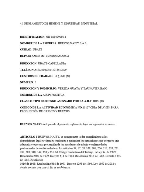 Reglamento De Higiene Y Seguridad Industrial Pdf
