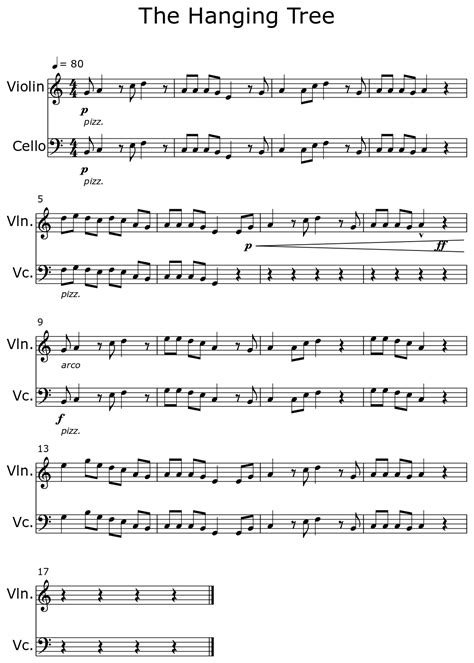 The Hanging Tree Sheet Music For Violin Cello