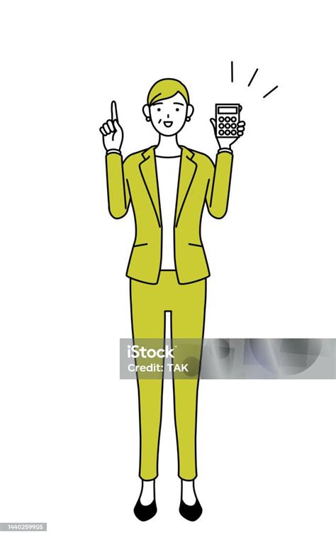 양복을 입은 시니어 여성 여성 관리자 계산기를 들고 가리키는 커리어 우먼의 간단한 선 그리기 그림 가리키기에 대한 스톡 벡터 아트 및 기타 이미지 Istock