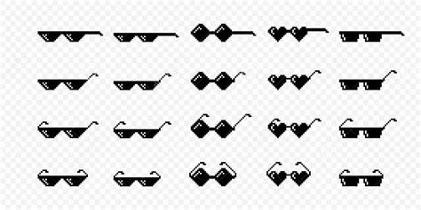 Vector Black And White Pixel Boss Glasses Icon Set In 8 Bit Retro Style