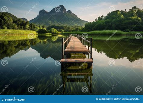 Lago Sereno Florestal Vista De Montanha Ilustração Stock