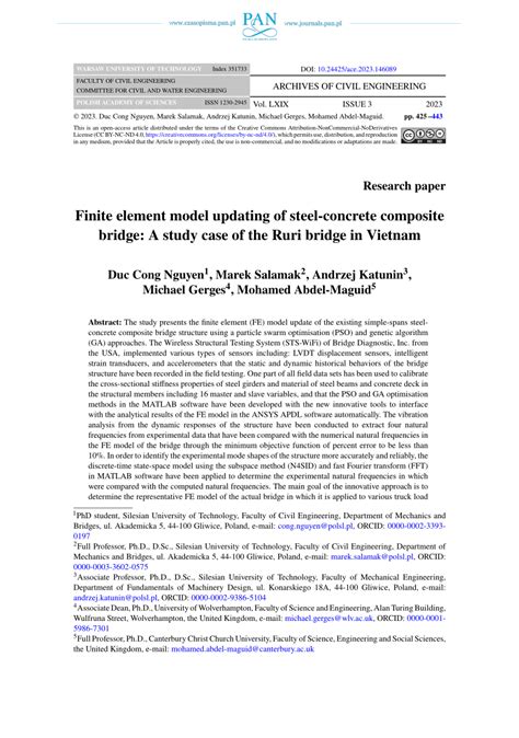 Pdf Finite Element Model Updating Of Steel Concrete Composite Bridge