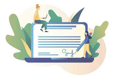 Electronic Contract Or Digital Signature Concept Modern Flat Cartoon