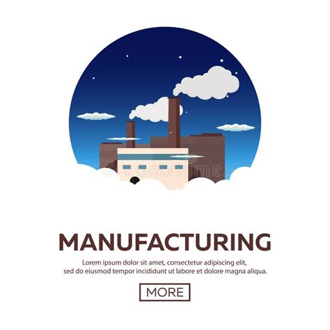 Industrial Building Factory Manufacturing Vector Flat Illustration