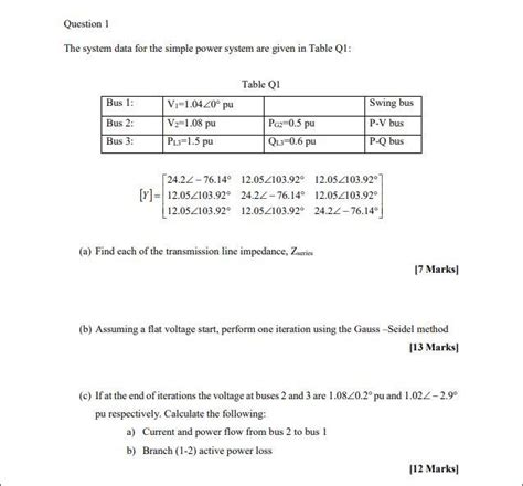 solved question 1 the system data for the simple power