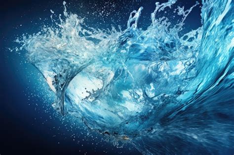 白い背景に分離された青い水のスプラッシュ プレミアム写真