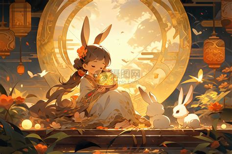 可爱的小仙女和兔子中秋元素插画插画图片下载 正版图片402498672 摄图网