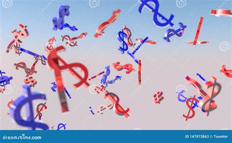 Three Dimensional Dollar Icons Flying 3d Rendering Stock Illustration