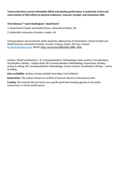 Pdf Transcranial Direct Current Stimulation Tdcs And Sporting Performance A Systematic