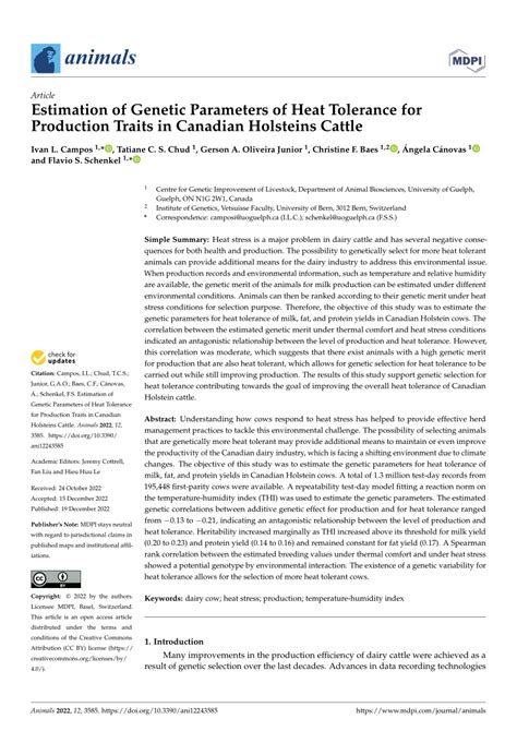 Pdf Estimation Of Genetic Parameters Of Heat Tolerance For Production