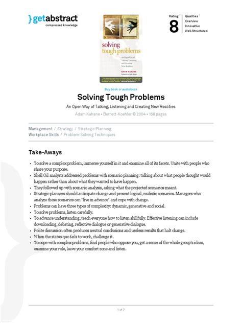 Solving Tough Problems Take Aways Pdf Complexity Cognition