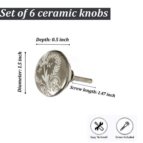 Set Of Six Flower Design Ceramic Knobs