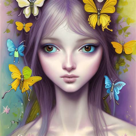 Adorable Girl Nymph With Butterflies And Flowers · Creative Fabrica