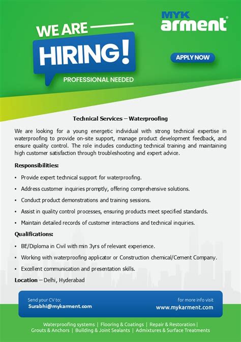 We Are Looking For Dynamic Technical Person For Waterproofing The Position Will Be Based Out Of