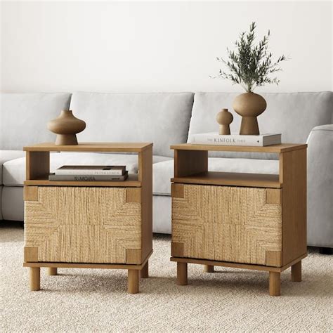 Nathan James Beacon Light Brown With Seagrass Door 19 In W Nightstand