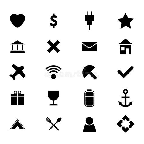 Reeks Van Twintig Zwart Witte Eenvoudige Pictogrammen Stock Illustratie