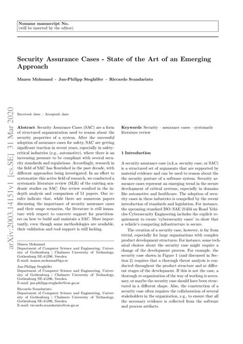 Security Assurance Cases State Of The Art Of An Emerging Approach Deepai