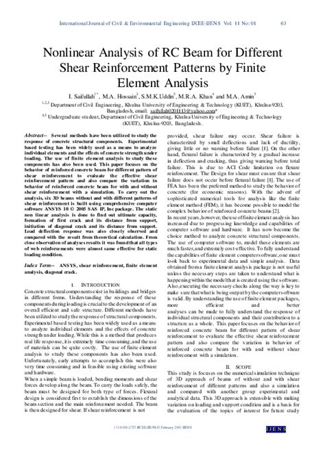 Pdf Nonlinear Analysis Of Rc Beam For Different Shear Reinforcement Patterns By Finite Element