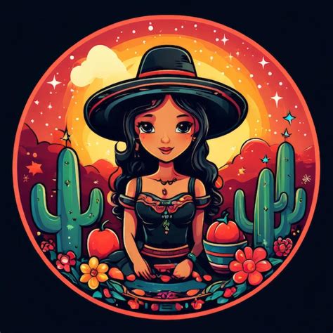 Premium Vector A Girl In A Hat Sits In Front Of A Desert With A