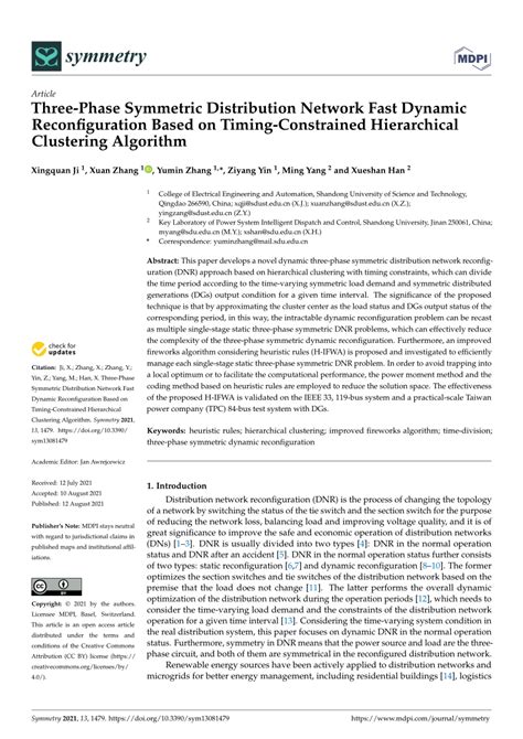 Pdf Three Phase Symmetric Distribution Network Fast Dynamic Reconfiguration Based On Timing