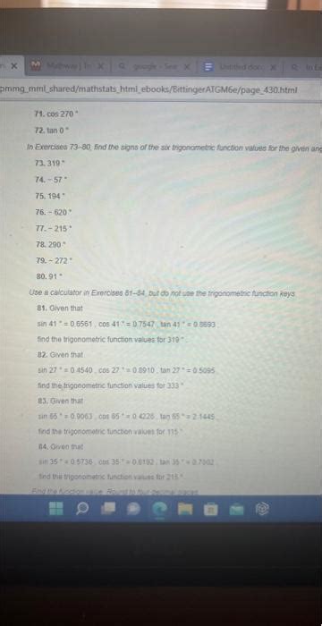 Solved 71 Cos270∘ 72 Tan0∘ In Exercises 73 80 Find The