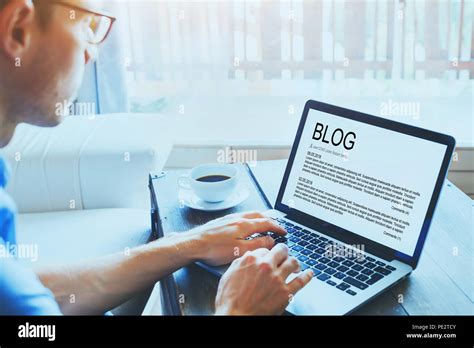 Blog Blogger Writing New Article In The Screen Of Laptop Computer