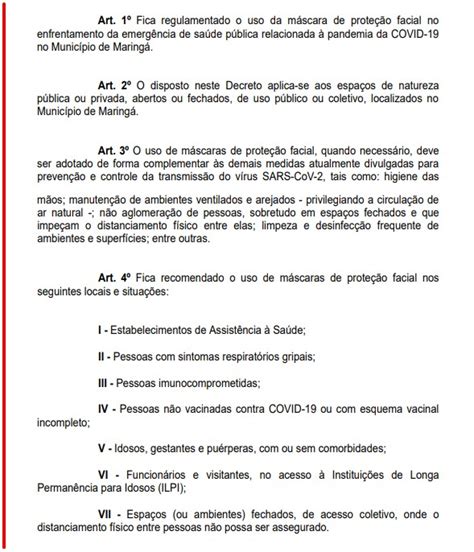 MaringÁ Decreto Recomenda Uso De Máscara Em Alguns Locais O Fato Maringá