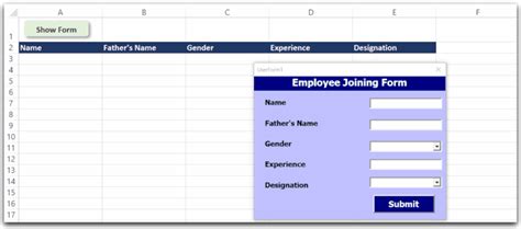 Employee Joining User Form Vba Project Excel Excel Unlocked