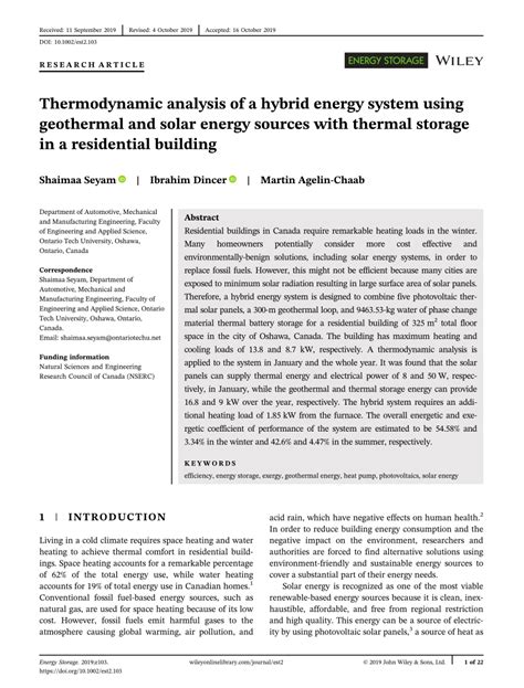 Pdf Thermodynamic Analysis Of A Hybrid Energy System Using Geothermal And Solar Energy Sources