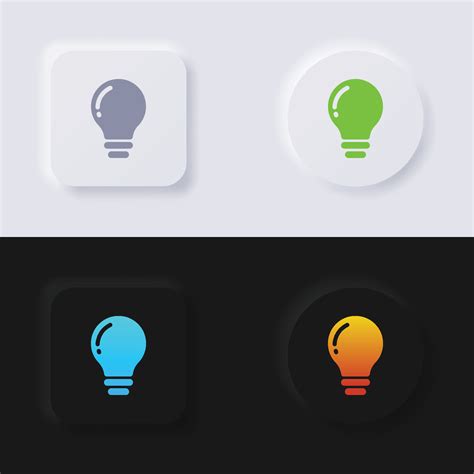 Light Bulb Icon Set Multicolor Neumorphism Button Soft UI Design For