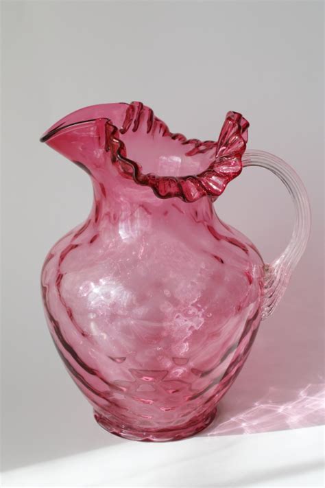 1940s Vintage Fenton Ruby Cranberry Glass Pitcher Diamond Optic