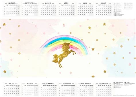 Calendario 2017 Unicornio Fazendo A Nossa Festa